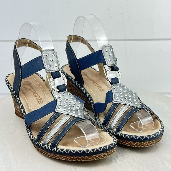 Remonte | Shoes | Remonte Diamante Open Toe Blue Summer Wedge Sandals ...